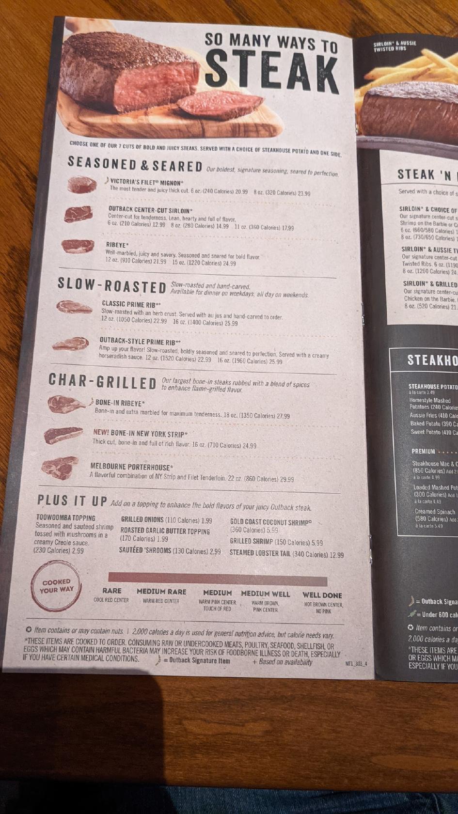 Menu at Outback Steakhouse, Tyler