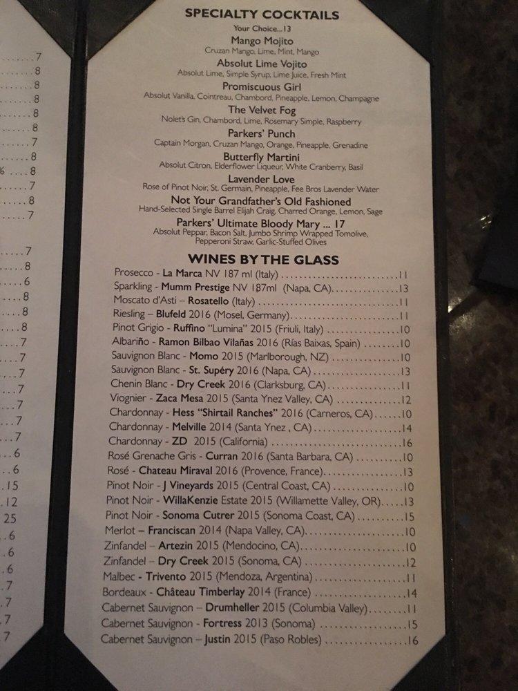 Menu at Parkers' Lighthouse pub & bar, Long Beach