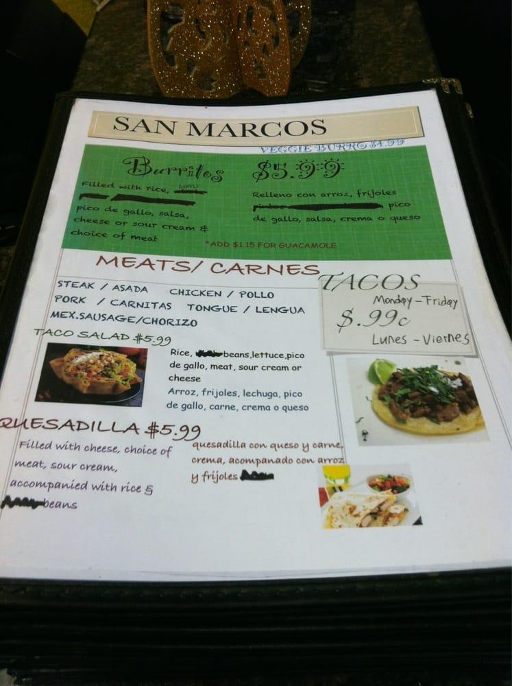 Menu at San Marcos Restaurant, Hayward