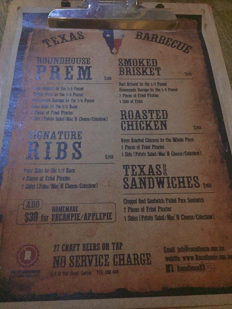 Menu at The Roundhouse - BBQ + Beer, Hong Kong, 62 Peel St
