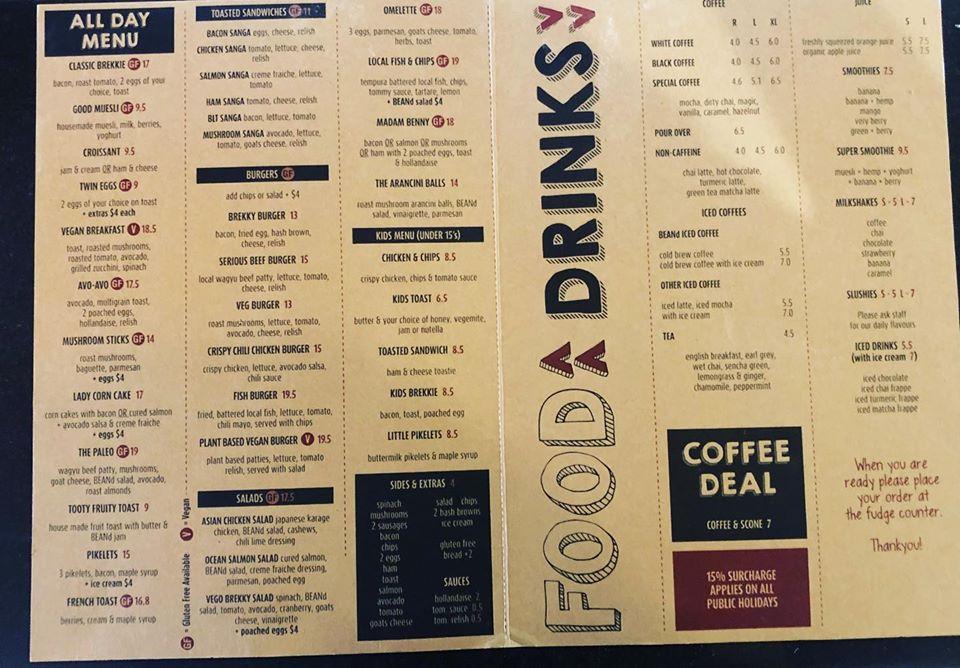 Menu at BEANd Cafe San Remo, San Remo