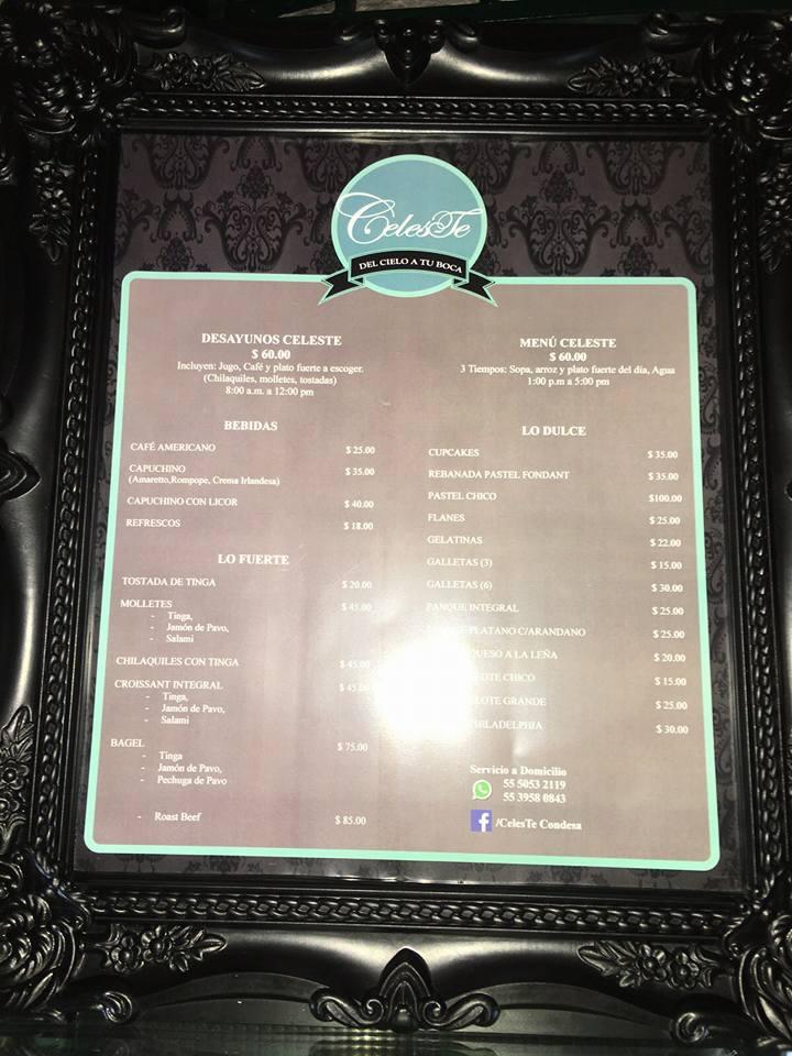 Menu at Celeste, Mexico City