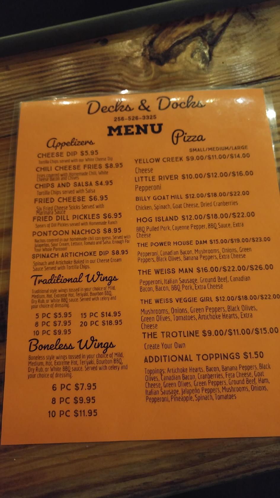 Menu at Decks and Docks pub & bar, Leesburg