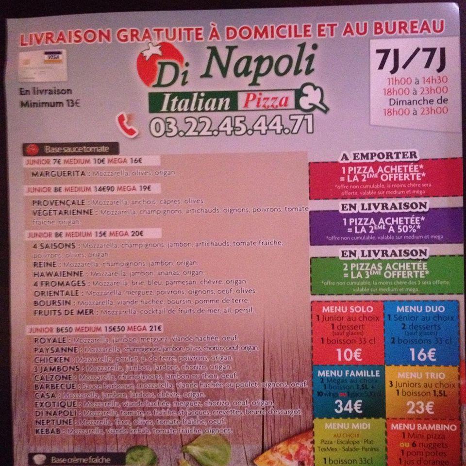 Menu at Di napoli Pizza pizzeria, Amiens