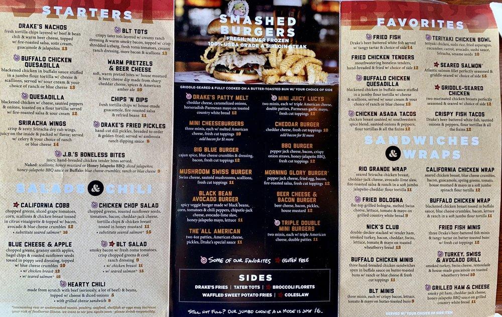 Menu at Drake's Lexington restaurant, Lexington, Tates Creek Rd