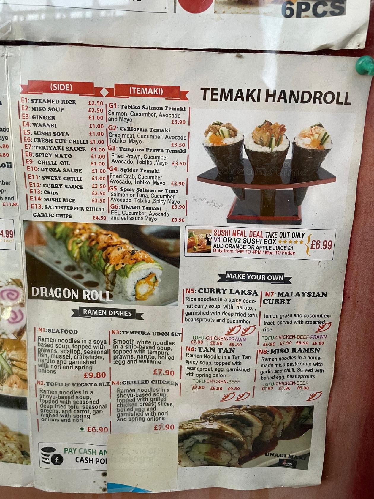 Menu at Kimono (Isushi) restaurant, Wolverhampton