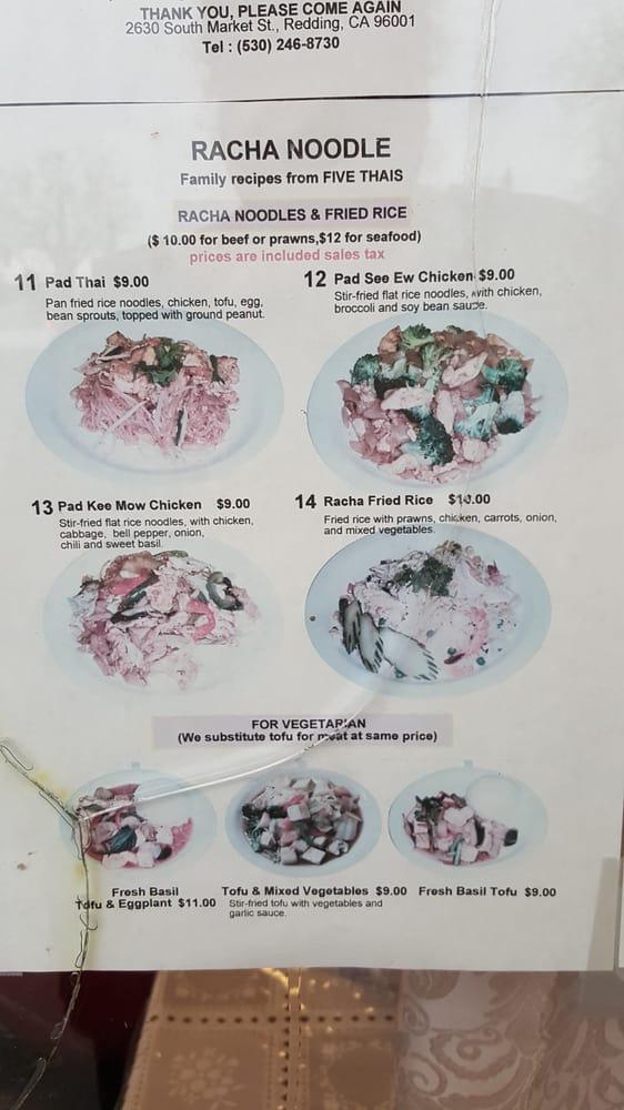 Menu at Racha Noodle restaurant, Redding