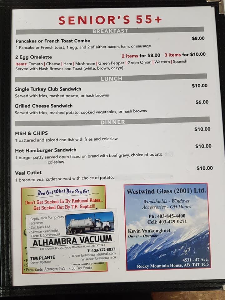 Menu at Rainbow Cafe & Grill, Rocky Mountain House