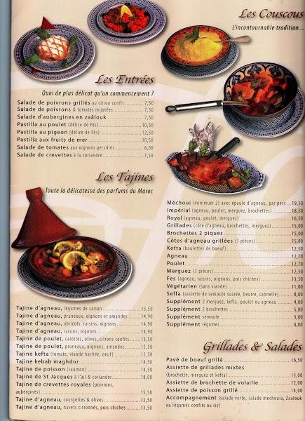 Menu au Restaurant de Fès, Cysoing
