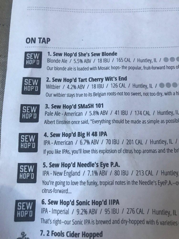 Menu at Sew Hop'd pub & bar, Huntley