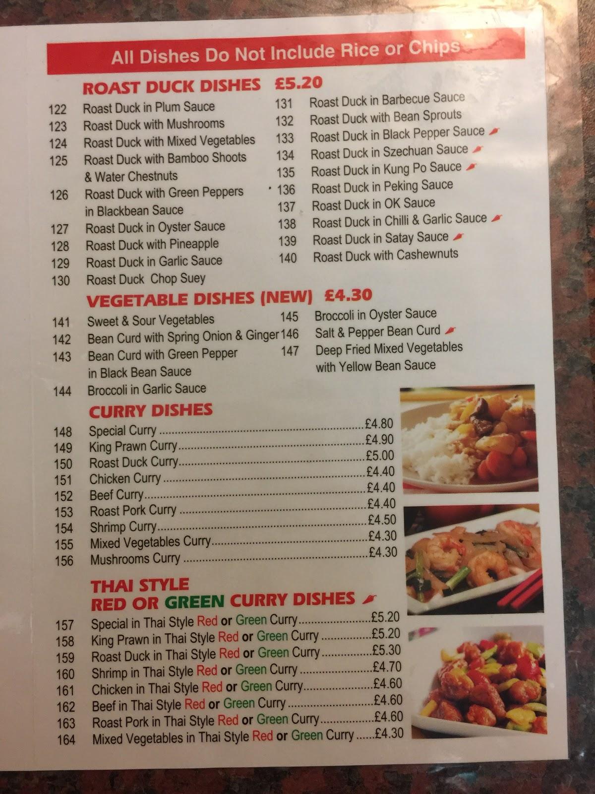 Menu at Star Wok restaurant, Blackpool
