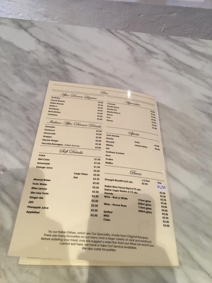 Menu at Tarantino Restaurant, Skegness