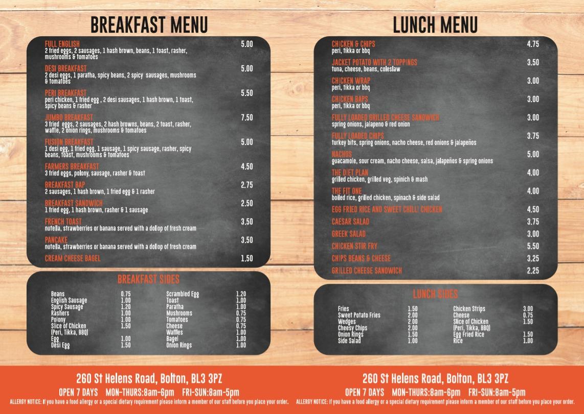 Menu at The Break Room restaurant, Bolton