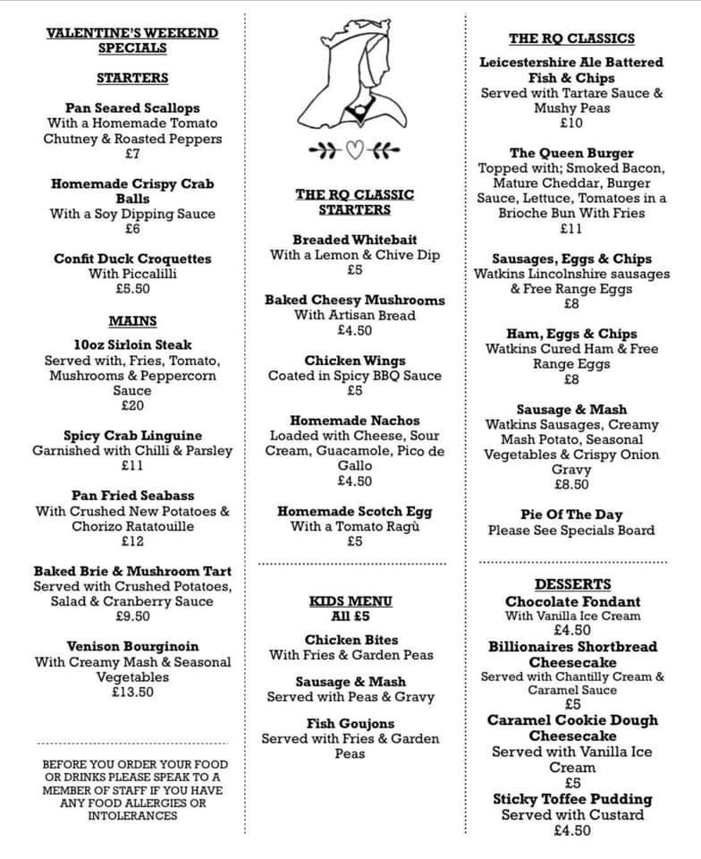 Menu at The Royal Queen pub & bar, Grantham, Belton Ln