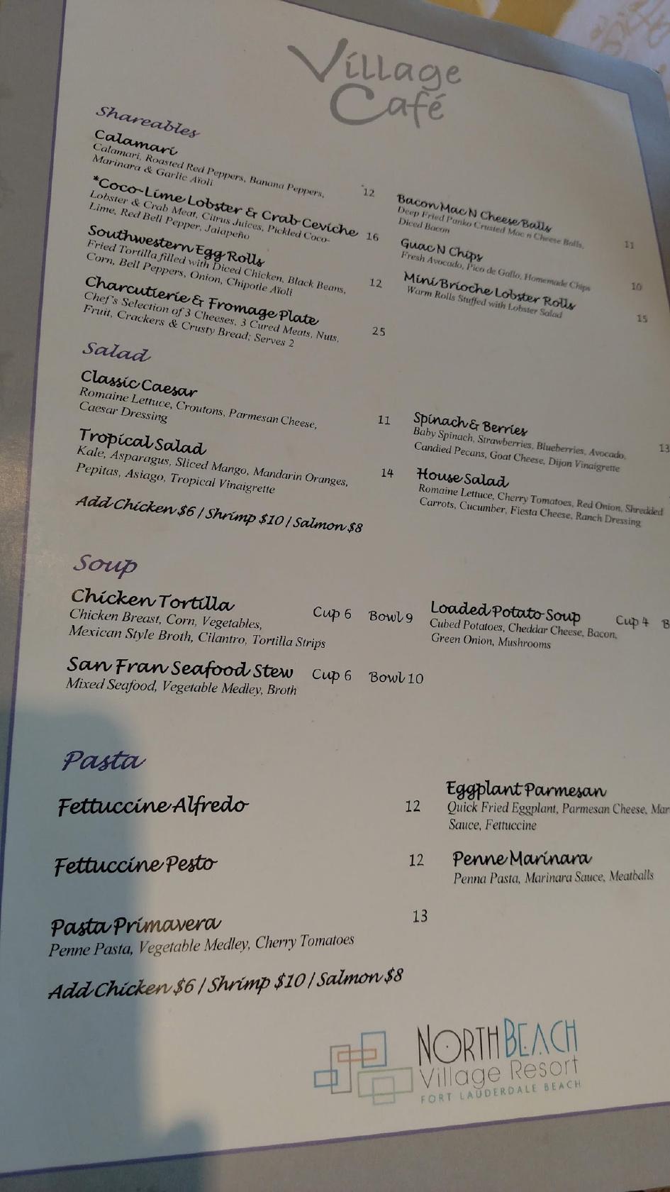 Menu at Village Cafe, Fort Lauderdale, 551 Breakers Ave