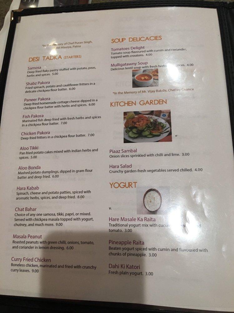 Menu at Chef of India restaurant, Niagara Falls
