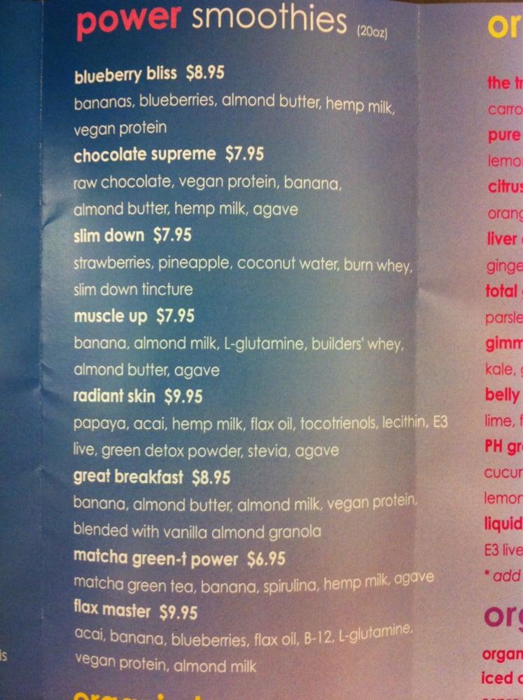 Menu at Earthbar, Hawthorne