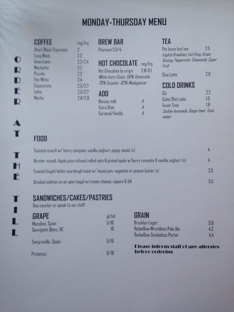 Menu at Federal Cafe Bar, Manchester, 9 Nicholas Croft