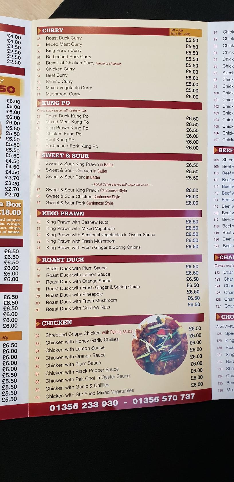 Menu at Jimmy Wan's fast food, East Kilbride