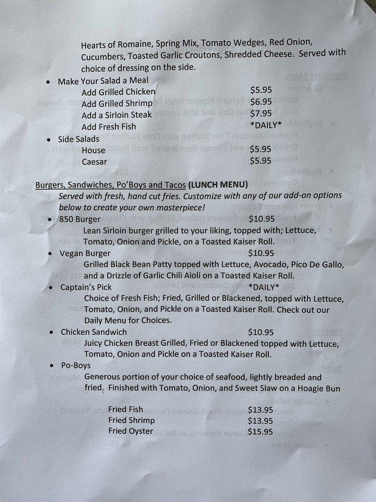 Menu at The Wharf 850 restaurant, Niceville