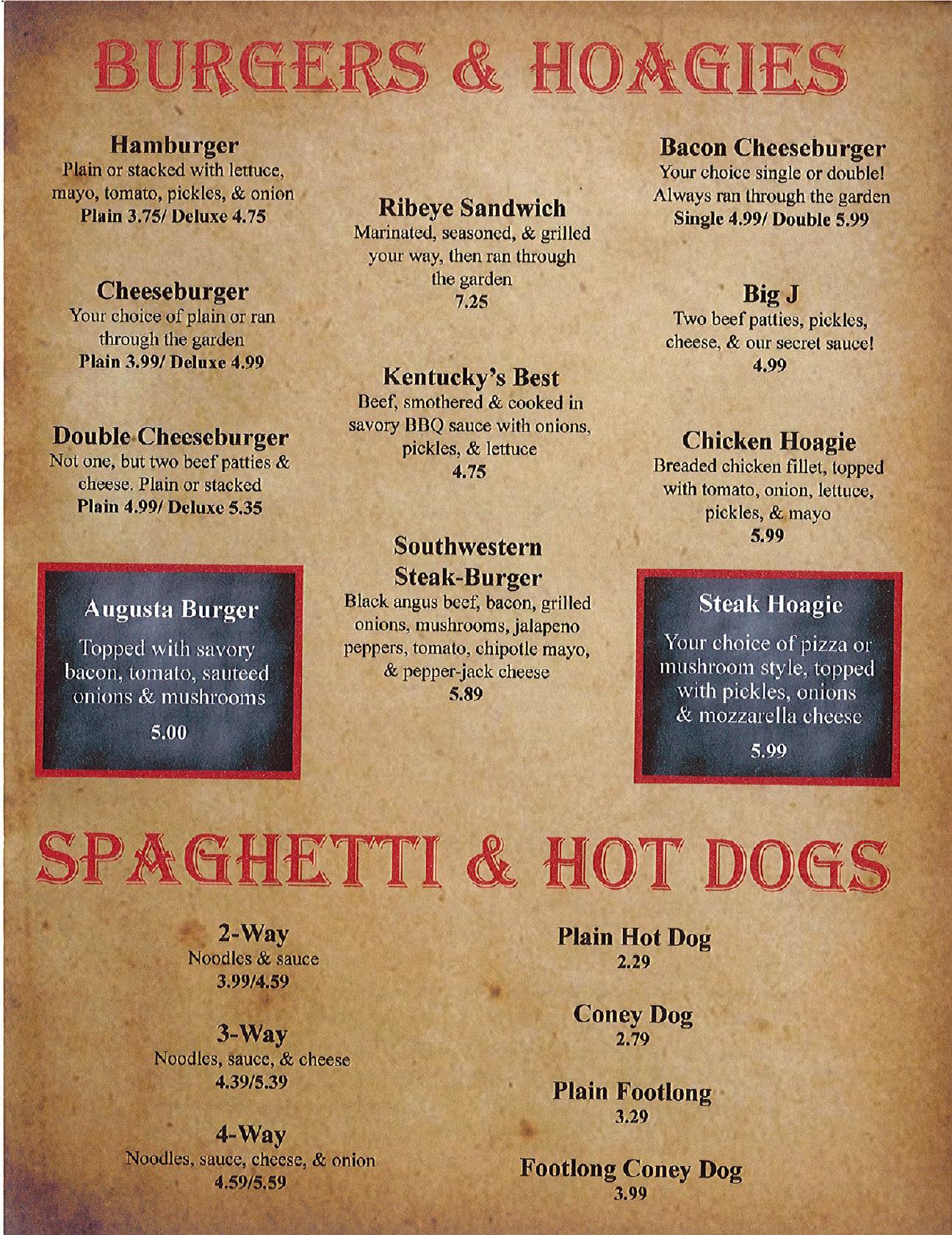Menu at Augusta General Store Restaurant & Gift Shop, Augusta