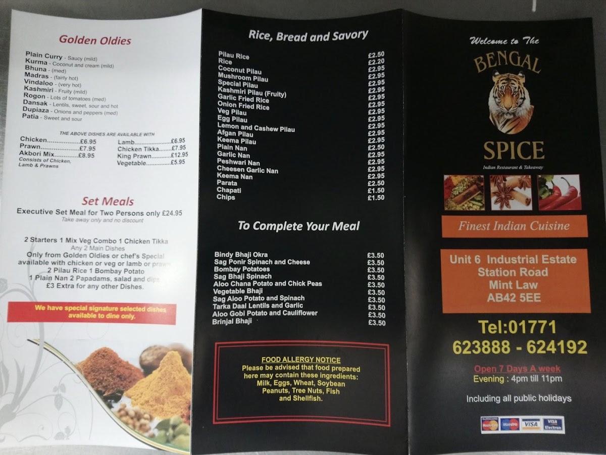 Menu at Bengal Spice Mintlaw restaurant, Mintlaw