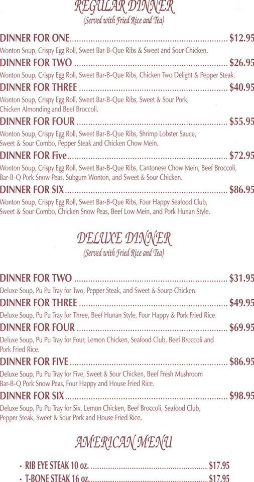 Menu at Chinese Kitchen restaurant, Jasper
