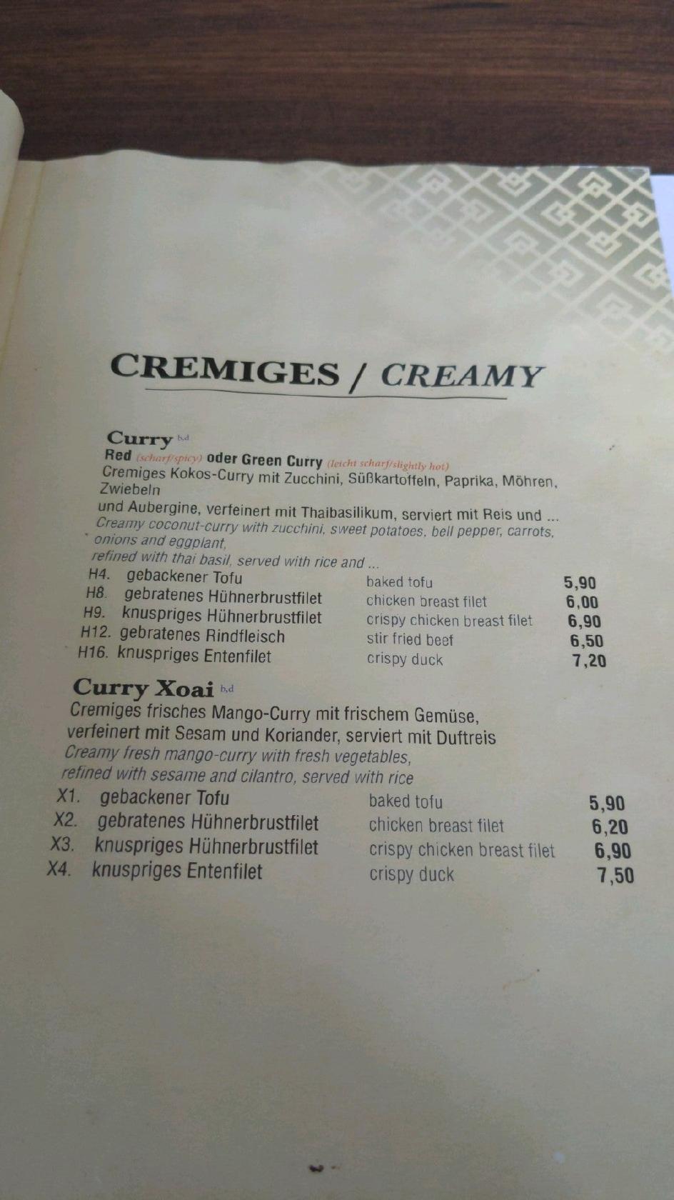 Speisekarte von Chum's restaurant, Berlin