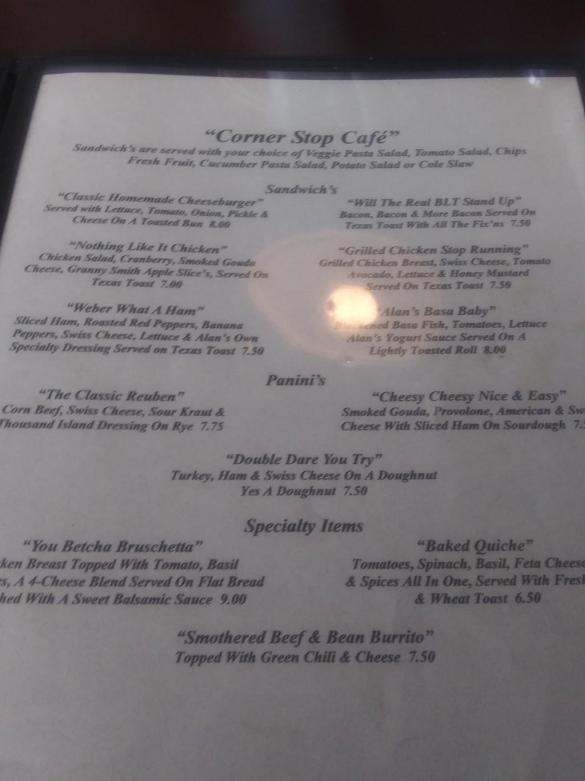 Menu at Corner Stop Cafe, Dexter