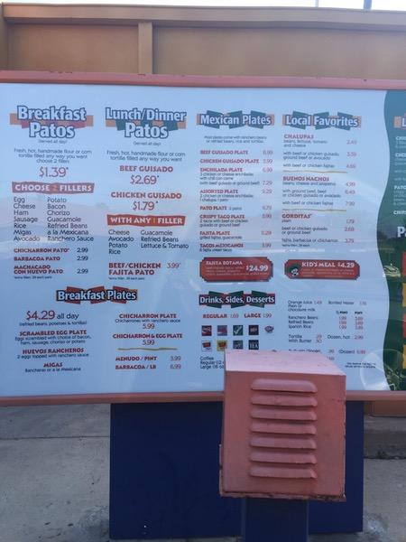 Menu at El Pato Mexican Food restaurant, McAllen, N 23rd St