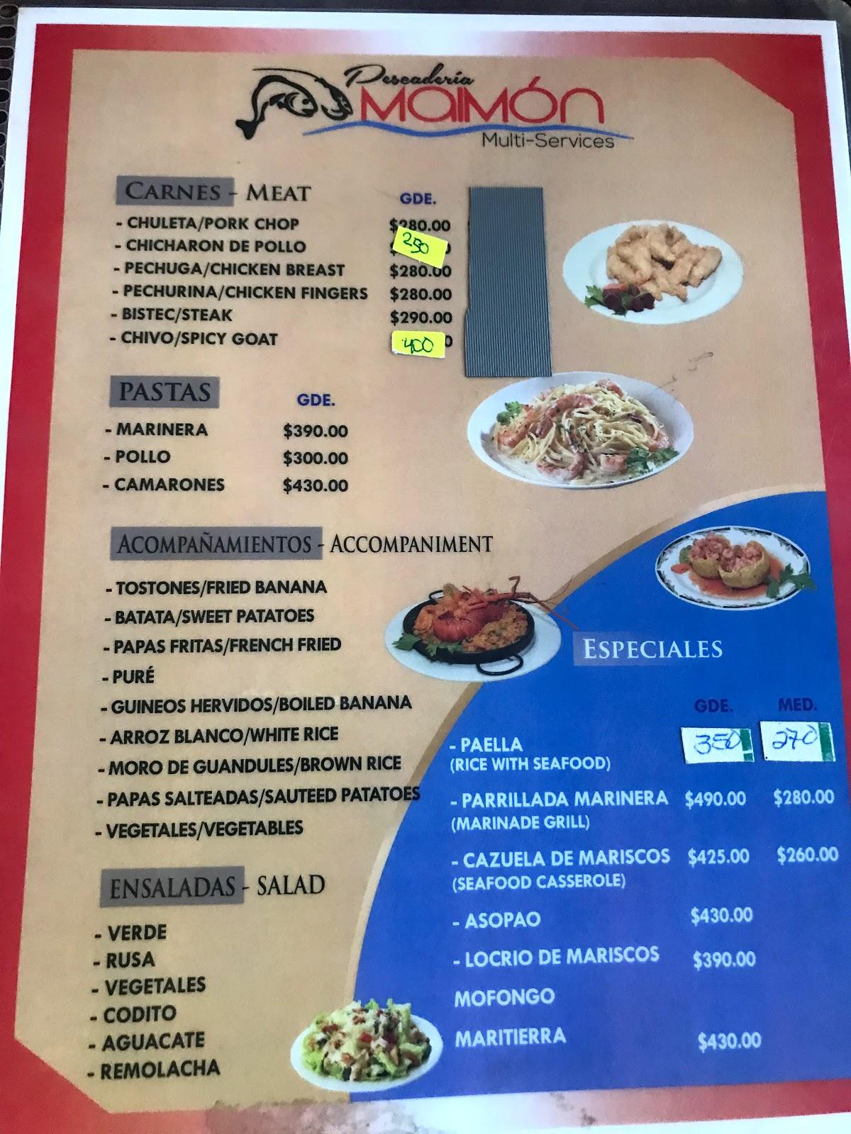 Menu at Maimon Multiservi restaurant, Dominicana