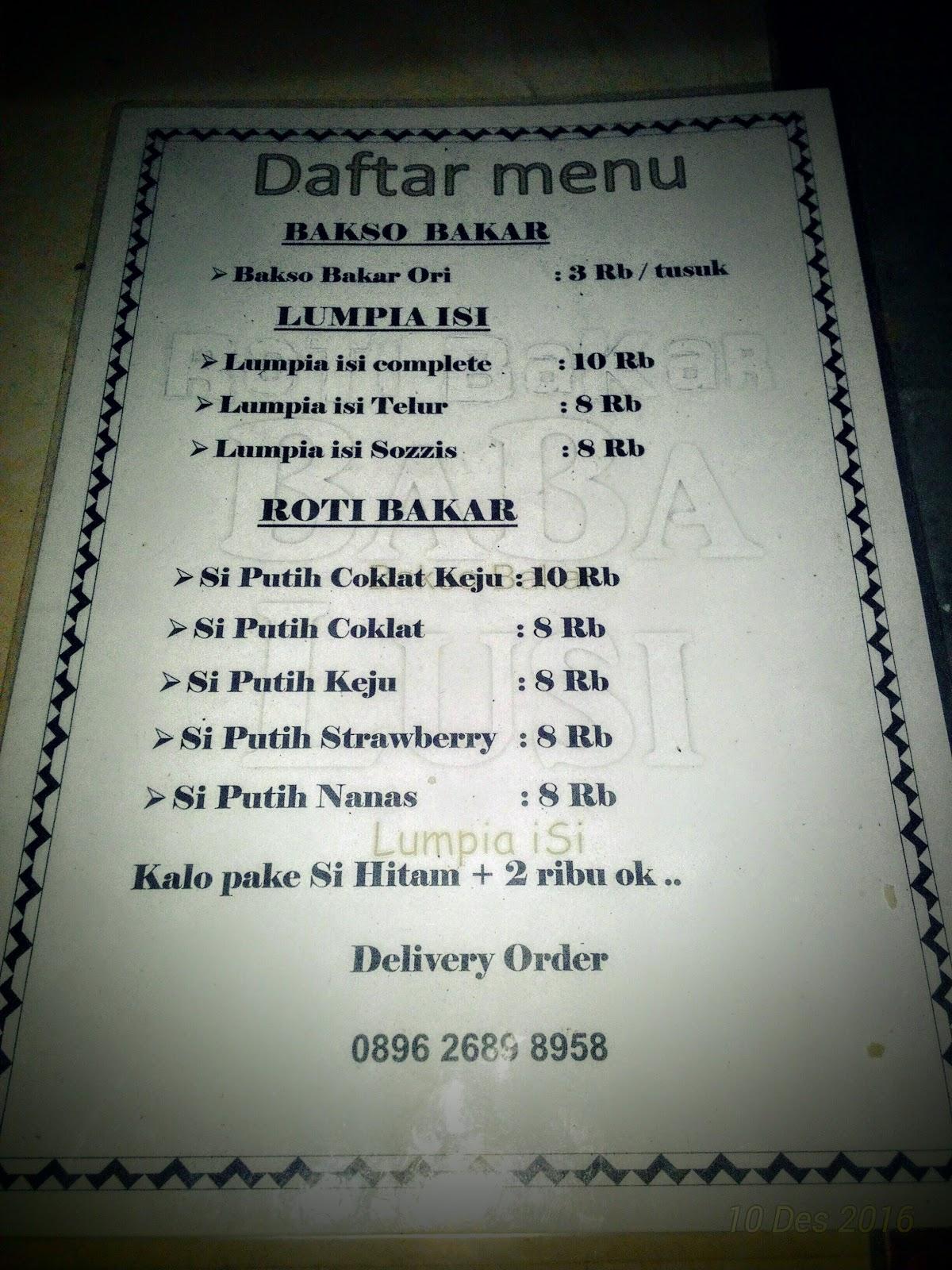 Menu at ROTI BAKAR BABA LUSI restaurant, Tangerang