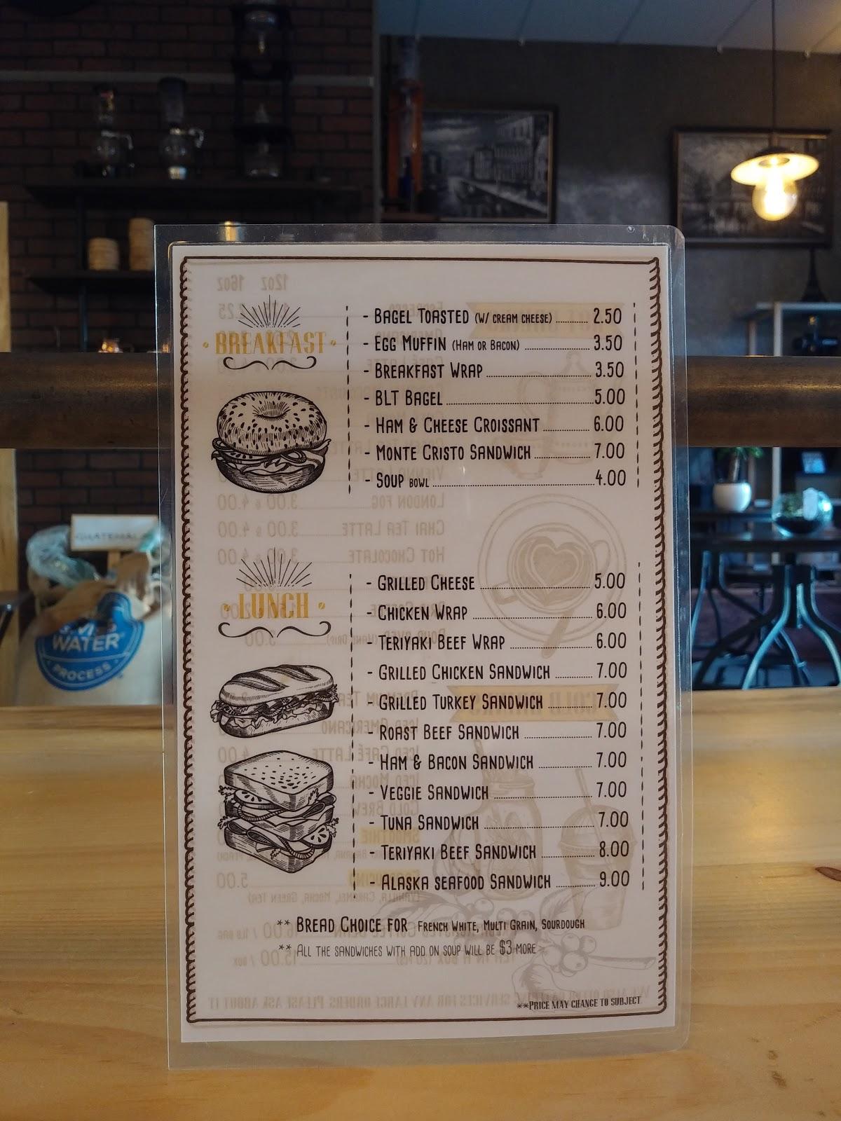 Menu at The Bean Factory Roasting Coffee Shop cafe, Surrey
