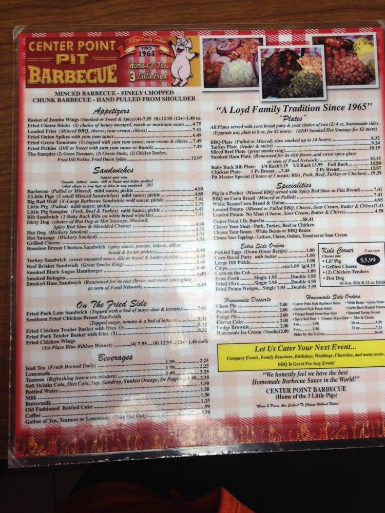 Menu at Center Point Barbecue, Hendersonville, W Main St