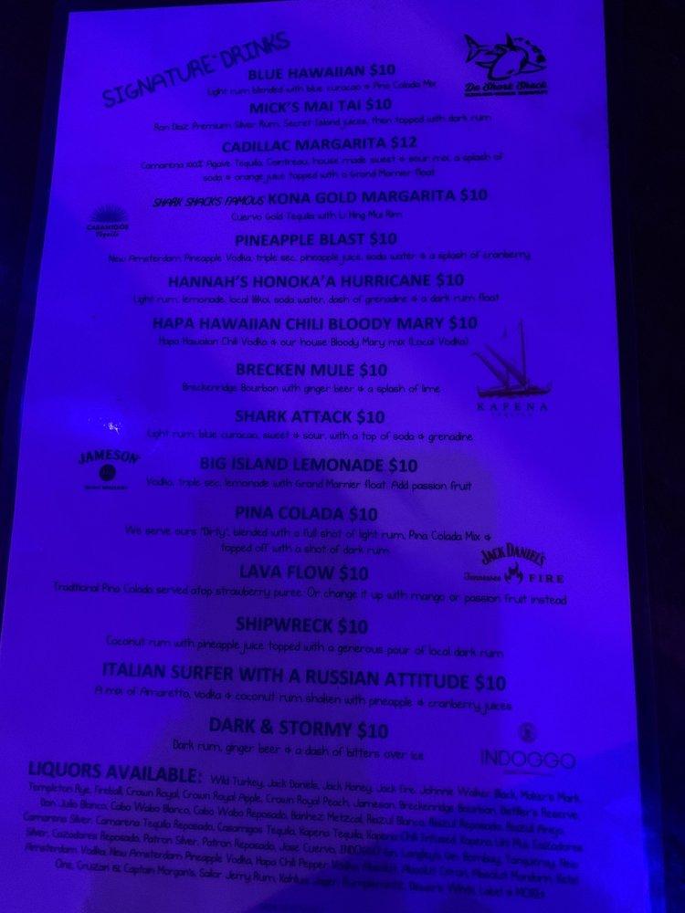 Menu at Da Shark Shack pub & bar, Kailua-Kona