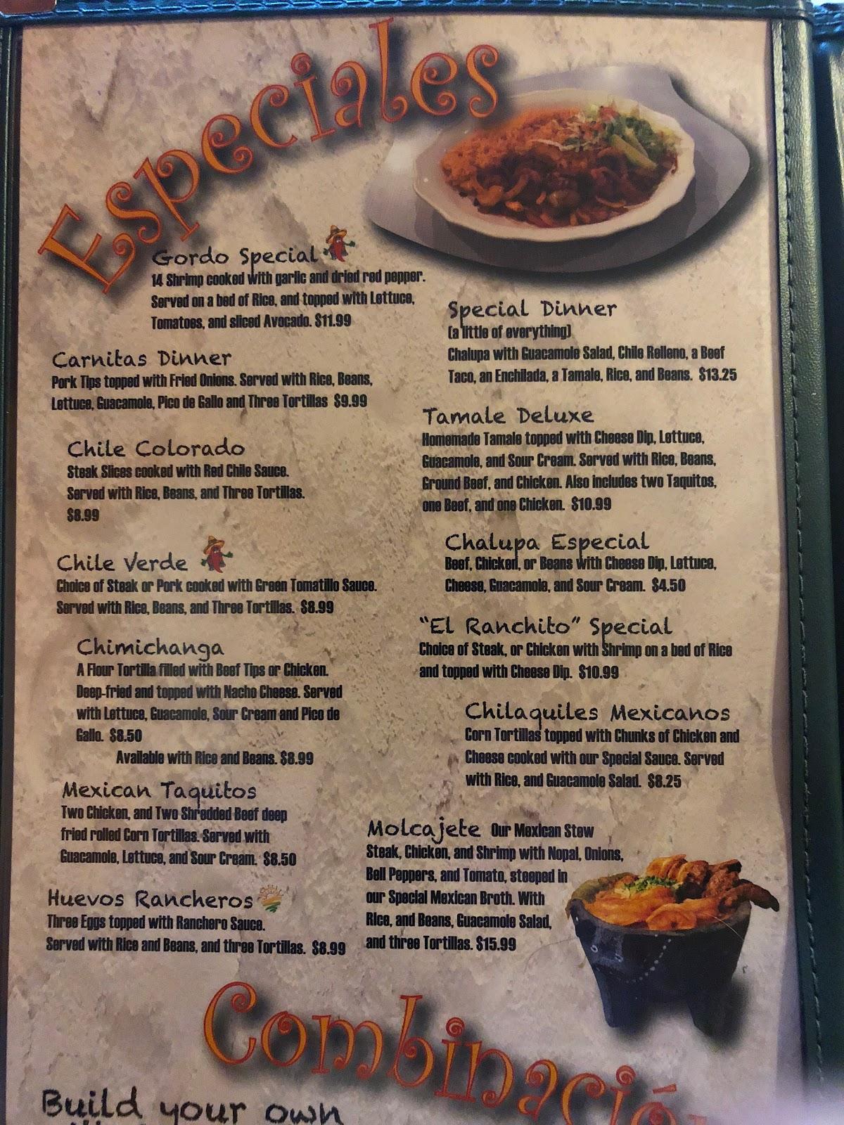 Menu at El Ranchito restaurant, Osage City