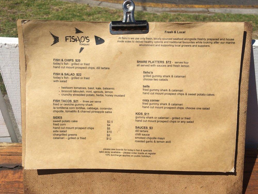 Menu at Fishos Torquay restaurant, Torquay
