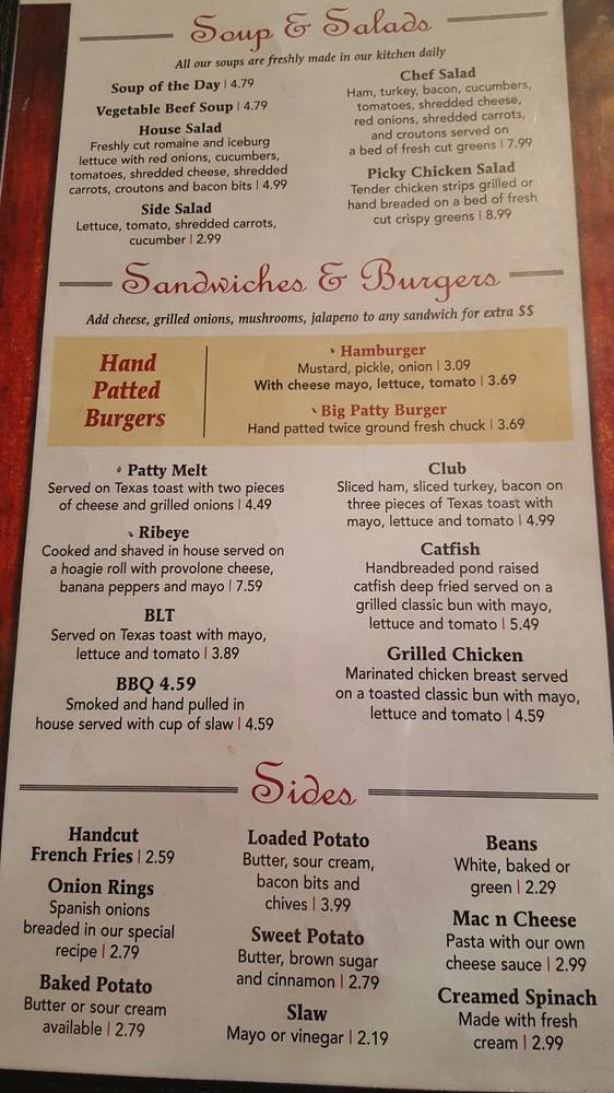 Menu at Patty's Restaurant, Parkers Crossroads