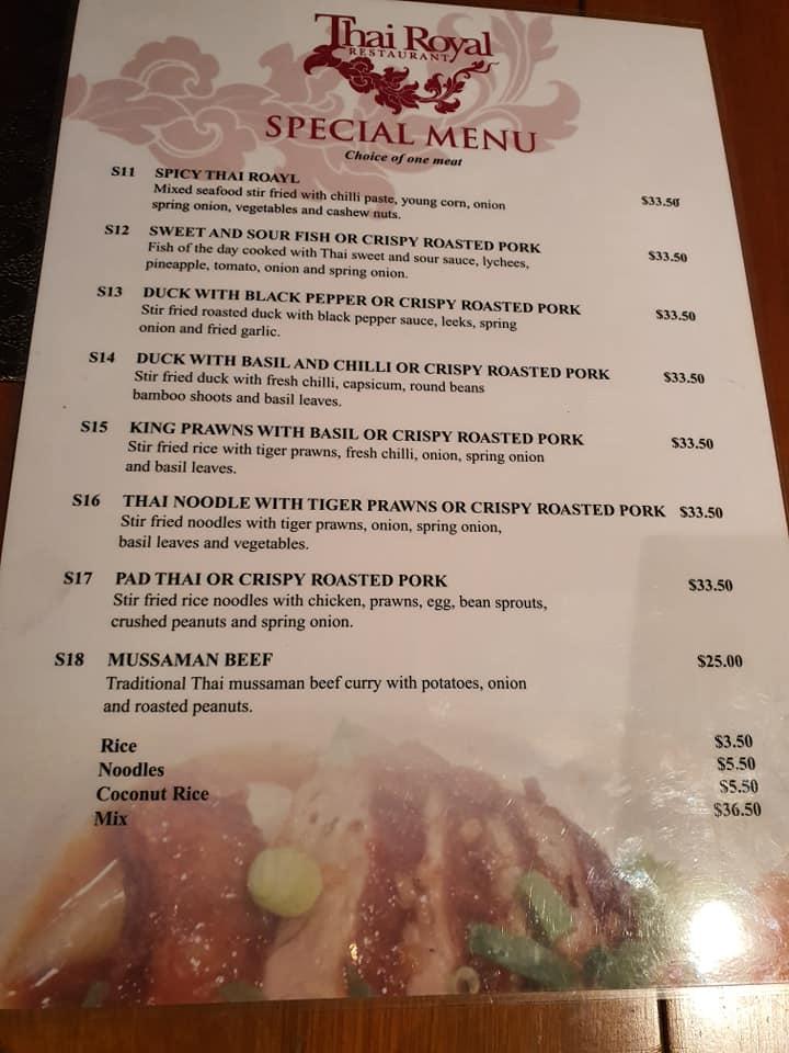 Menu at Thai Royal Restaurant Matamata, Matamata