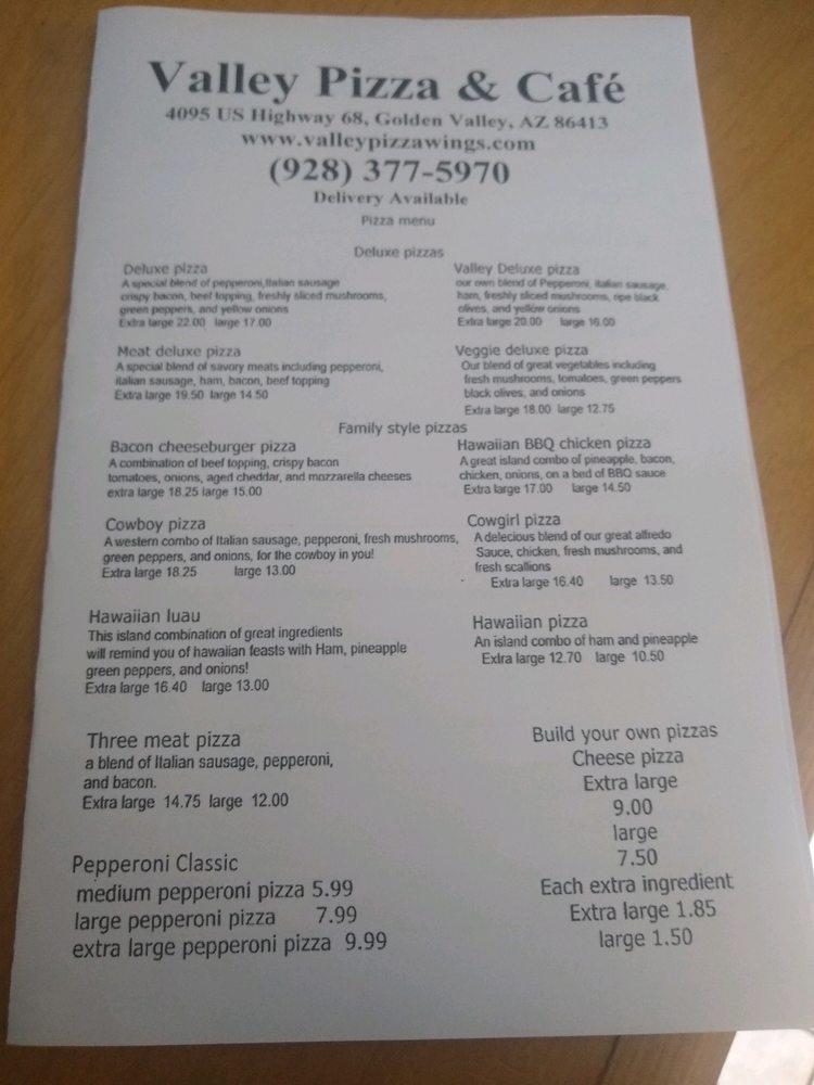 Menu at valley pizza and cafe, Golden Valley