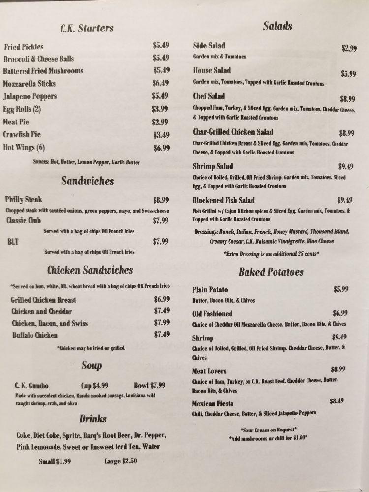 Menu at Cajun Kitchen Seafood & Poboys restaurant, Boutte