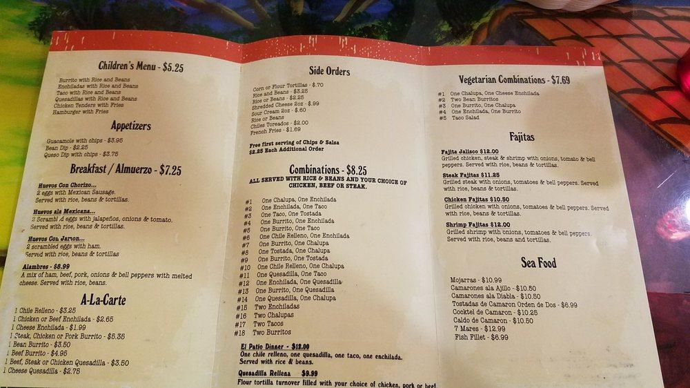 Menu at El Patio Restaurant, West Liberty