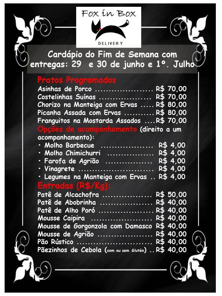 Menu at Fox in Box restaurant, Brazil