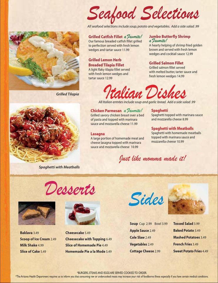 Menu at George's Cafe, Sun City