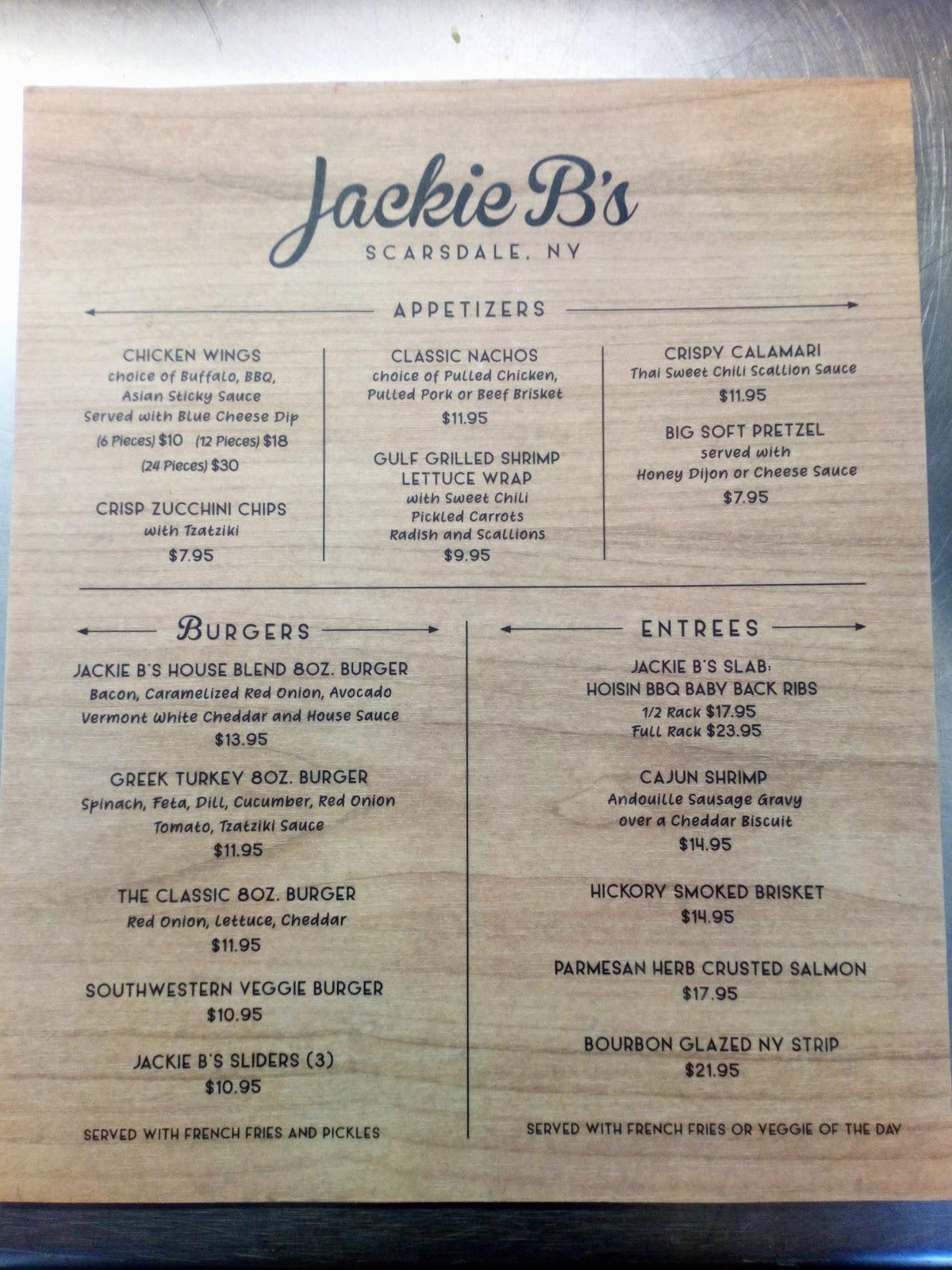 Menu at Jackie B's pub & bar, Scarsdale