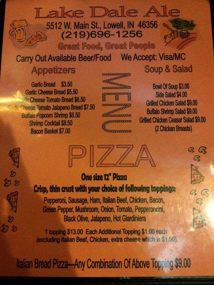 Menu at Lake Dale Ale pub & bar, Lowell