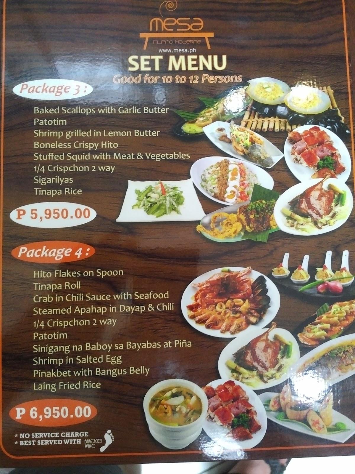 Carta del restaurante Mesa Filipino Moderne, Dávao, SM City Davao Annex