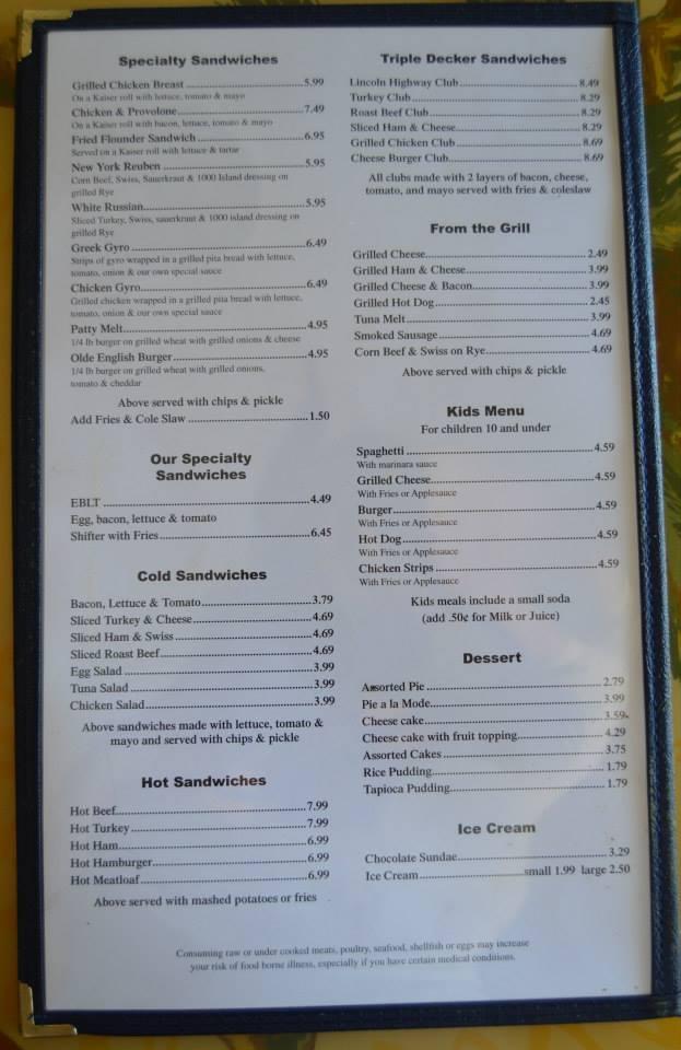 Menu at Mikes Diner, New Smyrna Beach