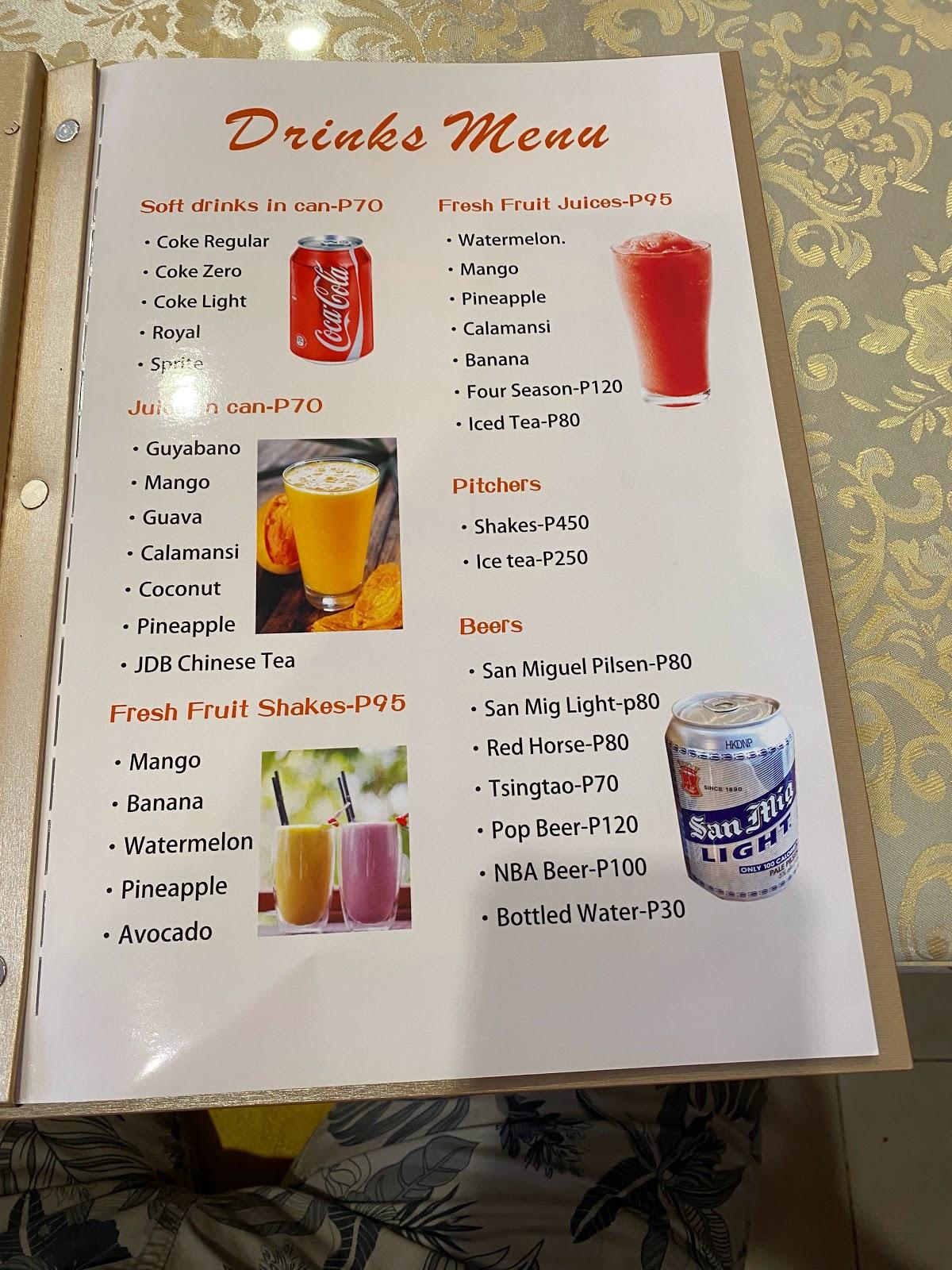 Menu at Minnan Seafood restaurant, Cebu City