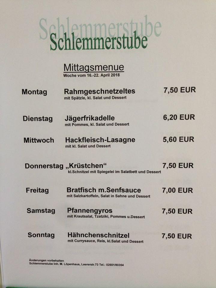 Speisekarte von Schlemmerstube Steinfurt restaurant, Steinfurt